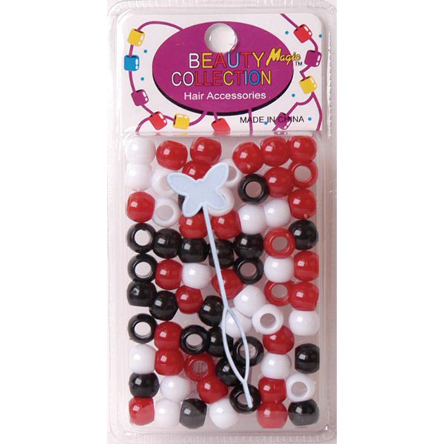 BEAUTY COLLECTION - Small Round Hair Bead 70PCs BLACK/RED/WHITE ...