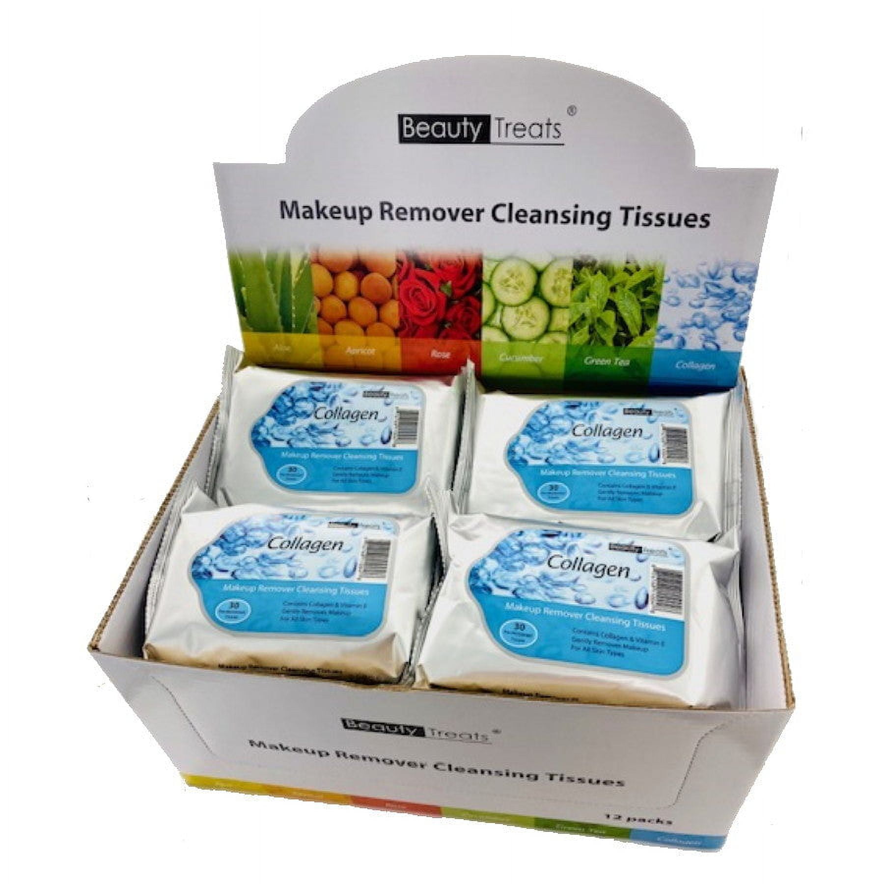 BEAUTY TREATS Makeup Remover Cleansing Tissues - Collagen Display Set ...