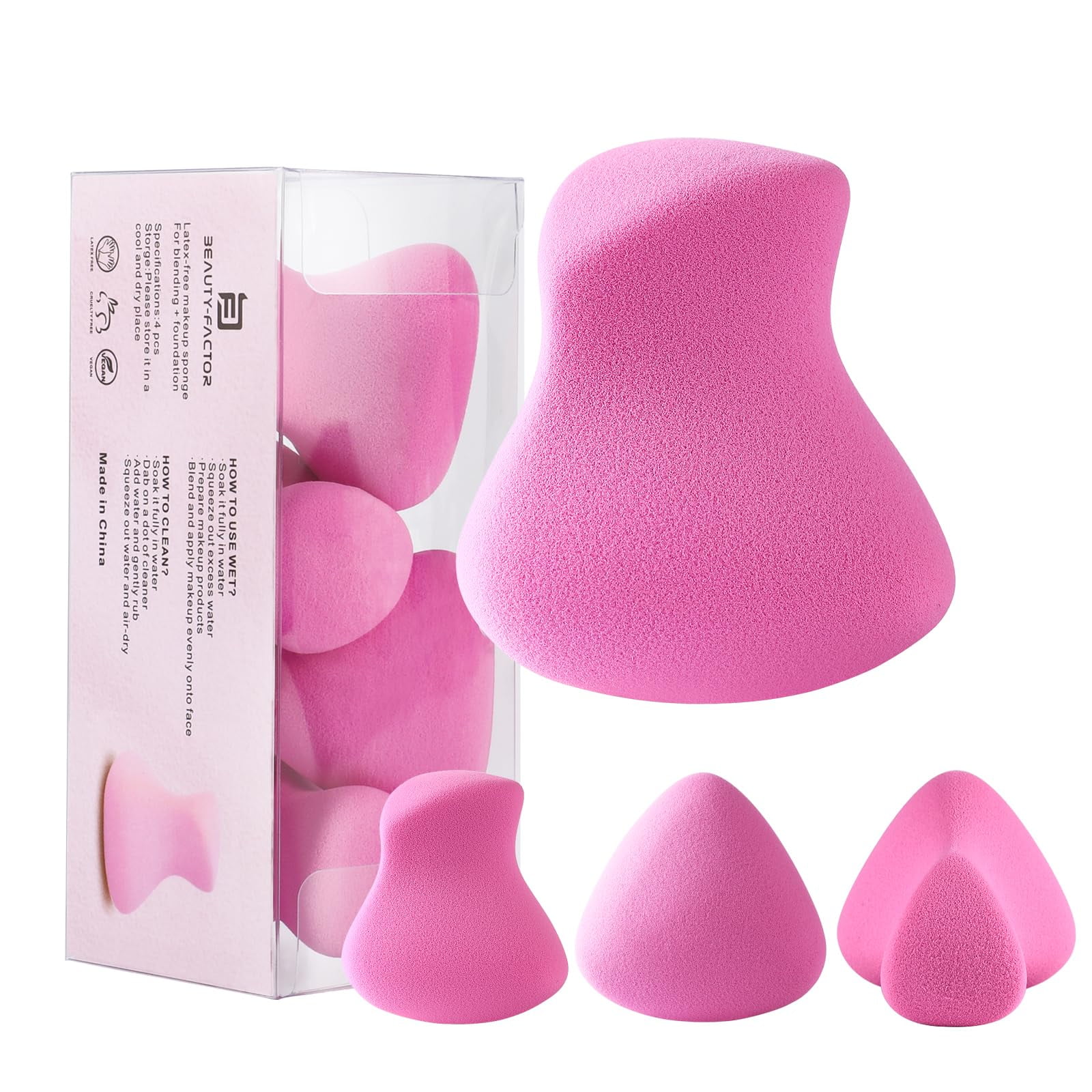 BEAUTYFACTOR Makeup Sponge Set TSF6 4 Pack,Latex-Free Beauty Sponge Blender for Liquid Cream ...