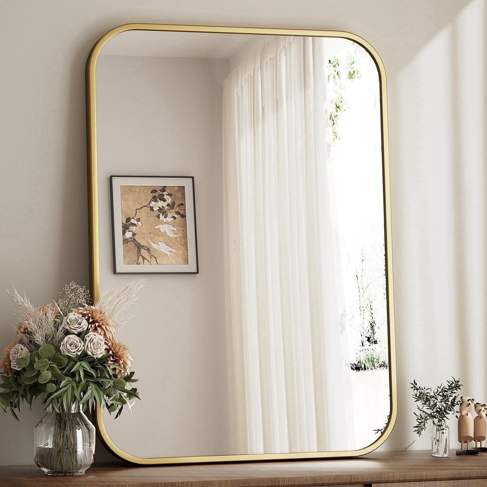 BEAUTYPEAK, Wall Mirror, 20"x28", Rounded Corners, Gold - Walmart.com