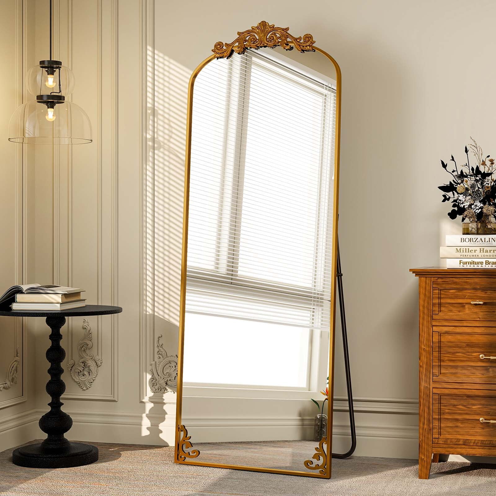 BEAUTYPEAK 21"x 66" Traditional Baroque Arched Full Length Mirror with ...