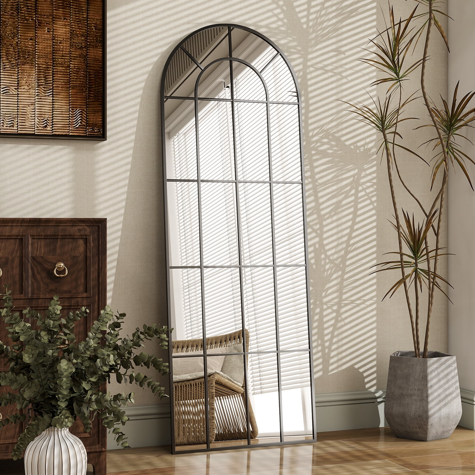 BEAUTYPEAK 23"x65" Arched Full-Length Windowpane Mirror Wall-Decor ...