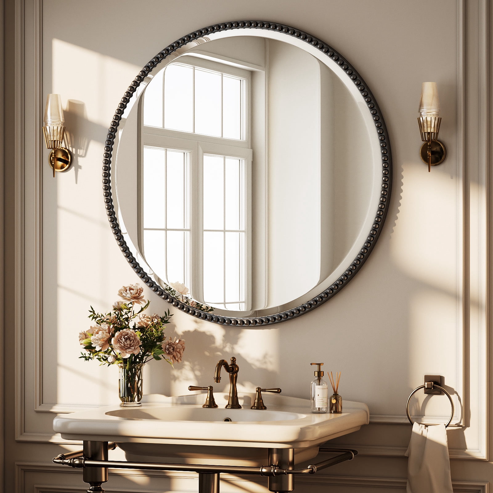 BEAUTYPEAK 24" Round Bathroom Vanity Mirror, Black - Walmart.com