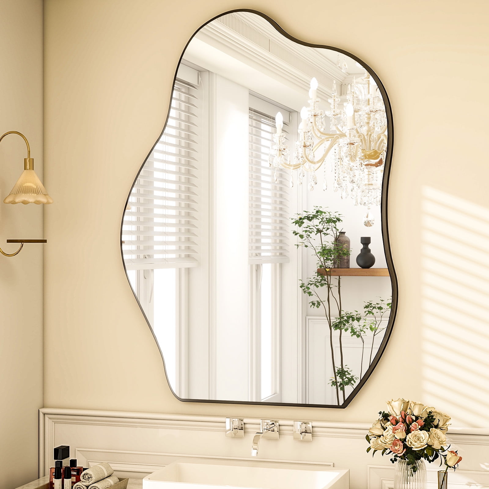 BEAUTYPEAK 26" x 38" Vanity Mirror Wall Wavy Mirror Bathroom Mirror ...