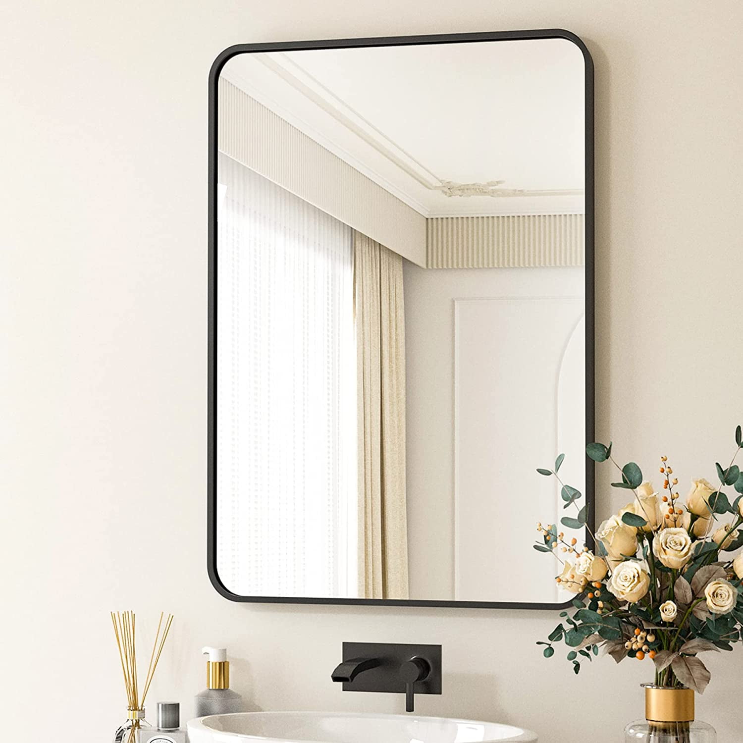 BEAUTYPEAK 26"x38" Wall Mirror Rounded Corners Hanging Vanity Mirror ...