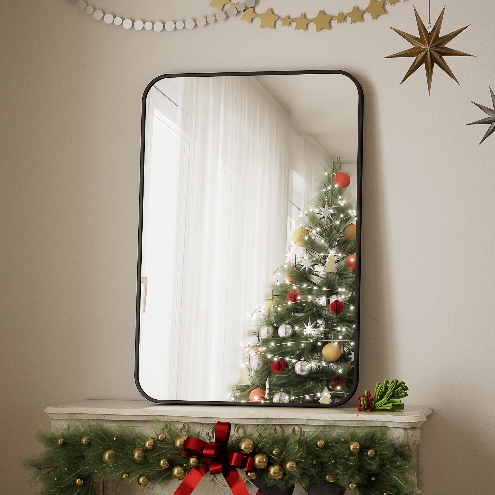"BEAUTYPEAK 26\"x38\" Wall Mirror Rounded Corners Hanging Vanity Mirror ...