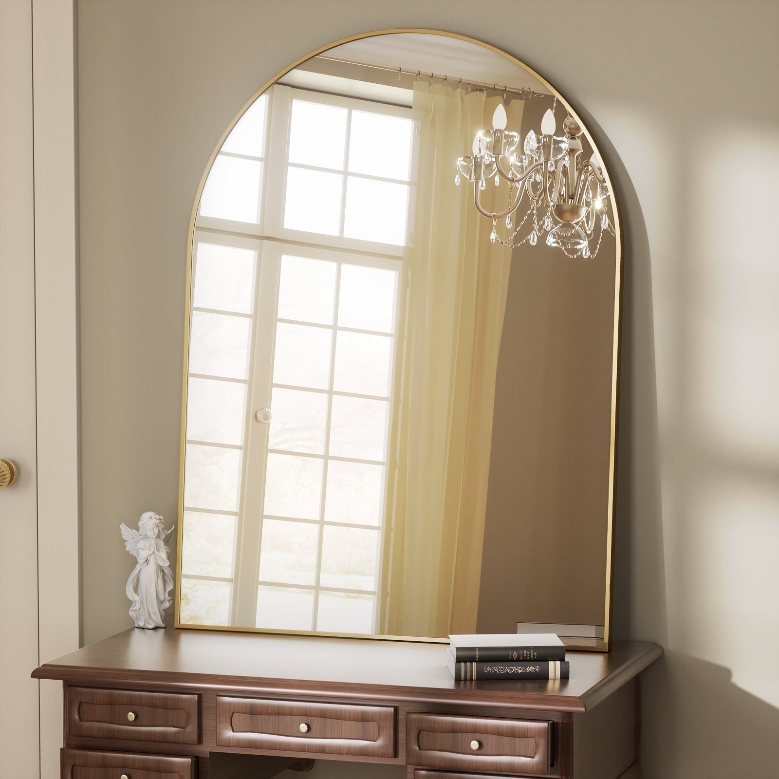 BEAUTYPEAK 30"x 40" Bathroom Mirror Wall Vanity Arched Mirror, Gold ...