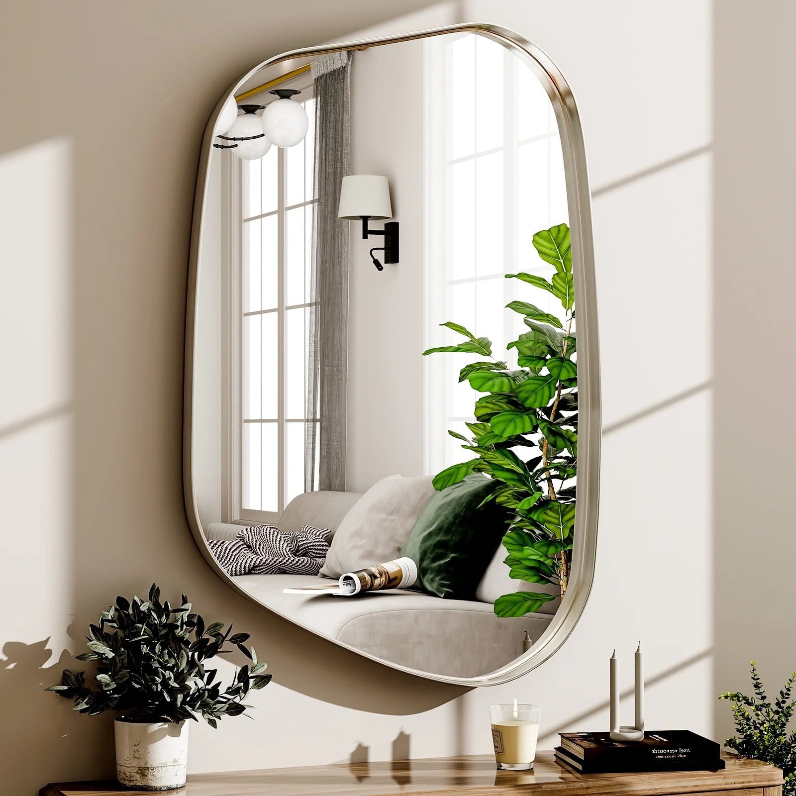 BEAUTYPEAK 30"x22" Irregular Wall Mirror Asymmetrical Decorative ...