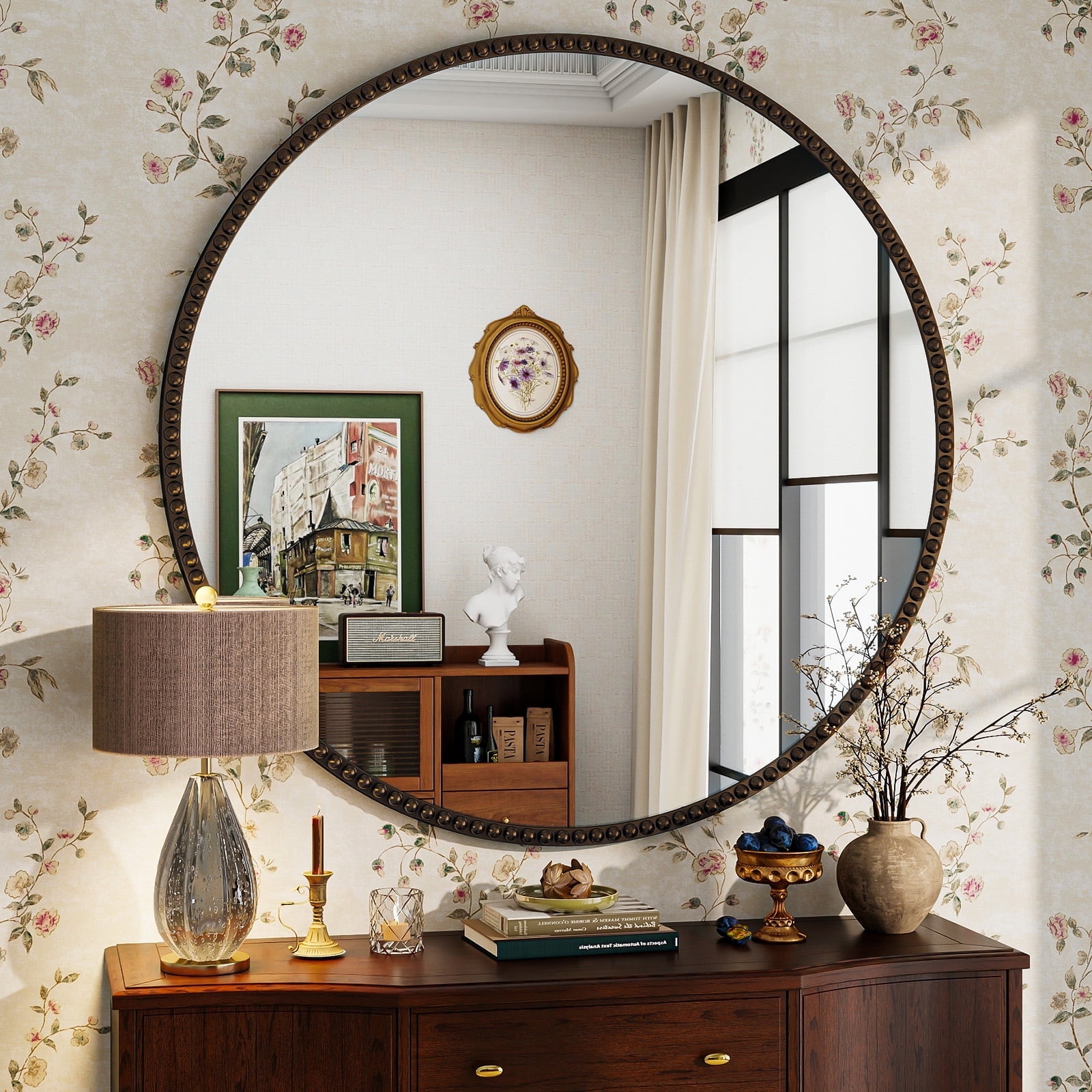BEAUTYPEAK 32" Round Bathroom Mirror Vanity Mirror Wall Mounted With ...