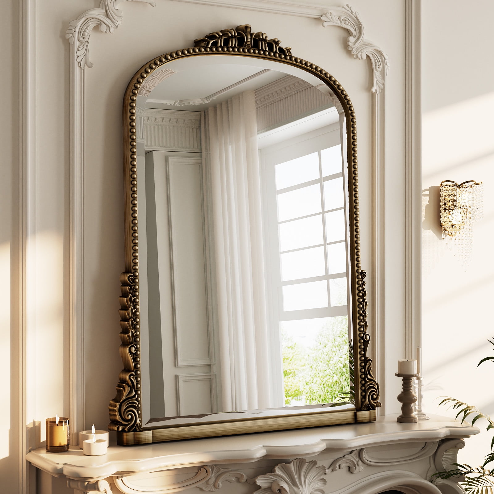 BEAUTYPEAK 32"x 24" Arched Vanity Mirror Decor Wall Mirror for Bathroom ...