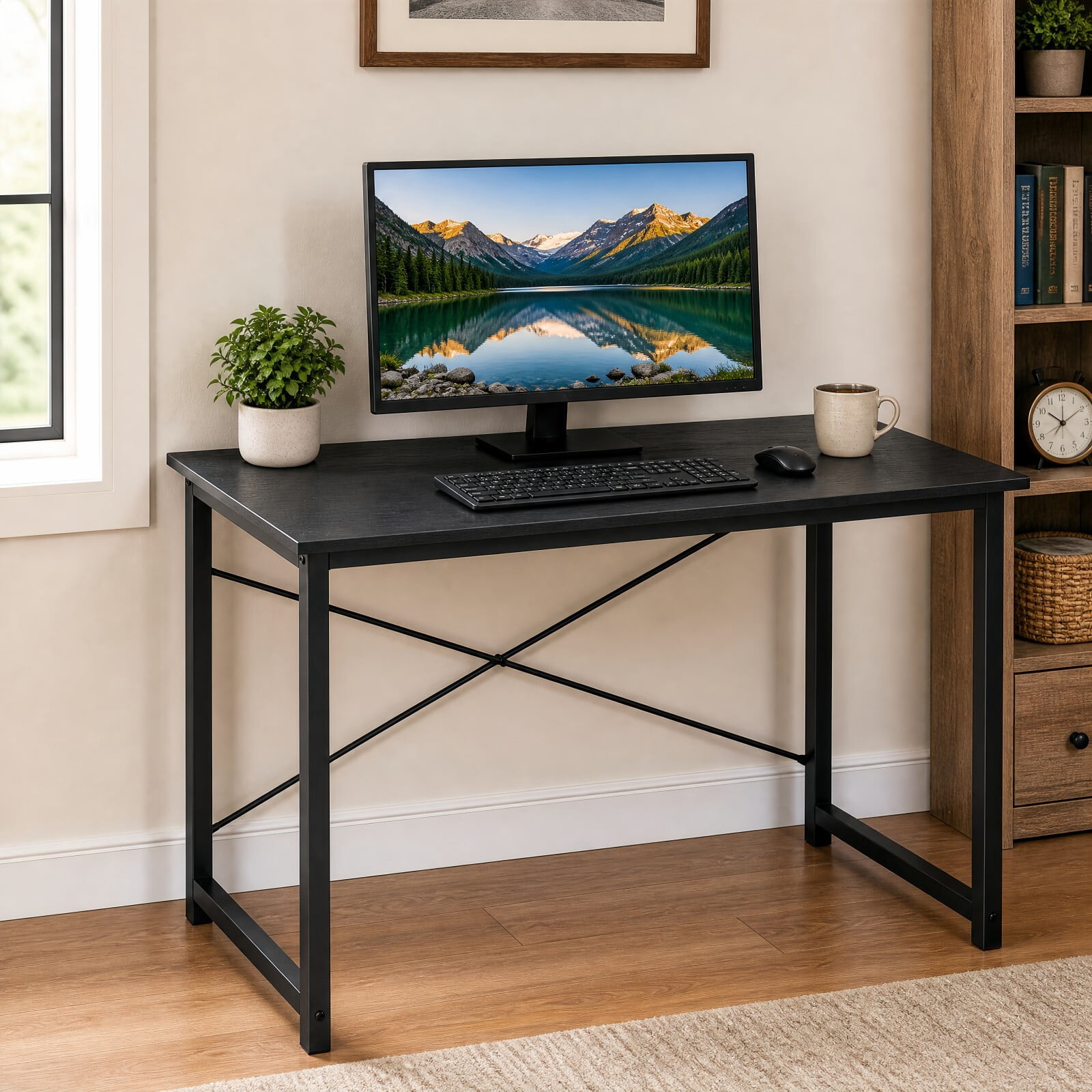 BEAUTYPEAK 40" Computer Desk Writing Gaming Table with Wood Top X ...
