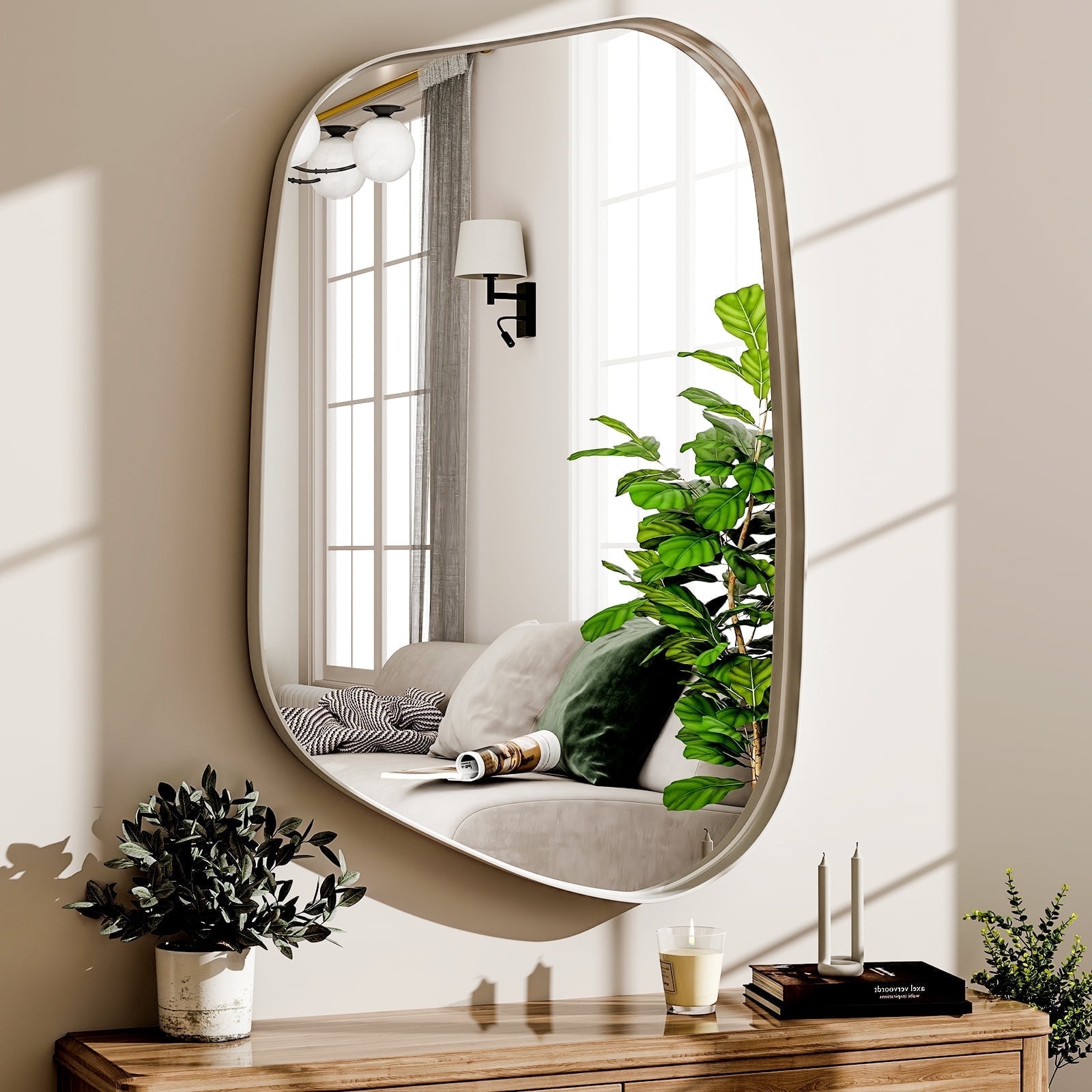 BEAUTYPEAK 40"x 26" Irregular Bathroom Mirror Asymmetrical Mirror Wall ...