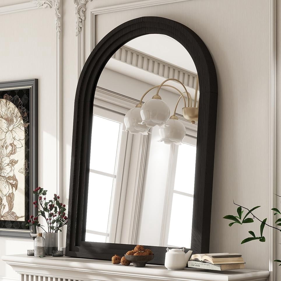 BEAUTYPEAK 40"x 30" Arched Bathroom Mirror Wall Mirror Wooden Frame ...