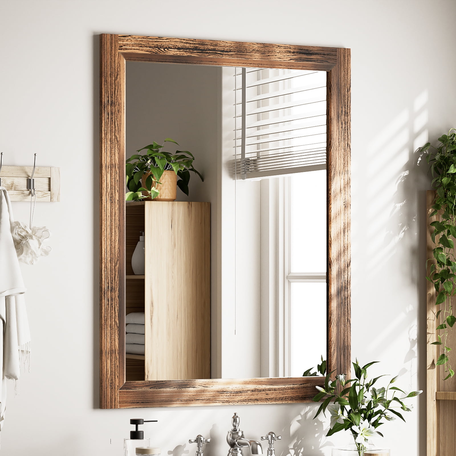 BEAUTYPEAK 40"x 30"Rectangular Bathroom Mirror Wall Mirror Wooden Frame ...