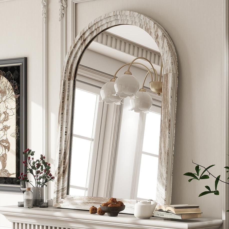 BEAUTYPEAK 40"x 30" Arched Bathroom Mirror Wall Mirror Wooden Frame ...