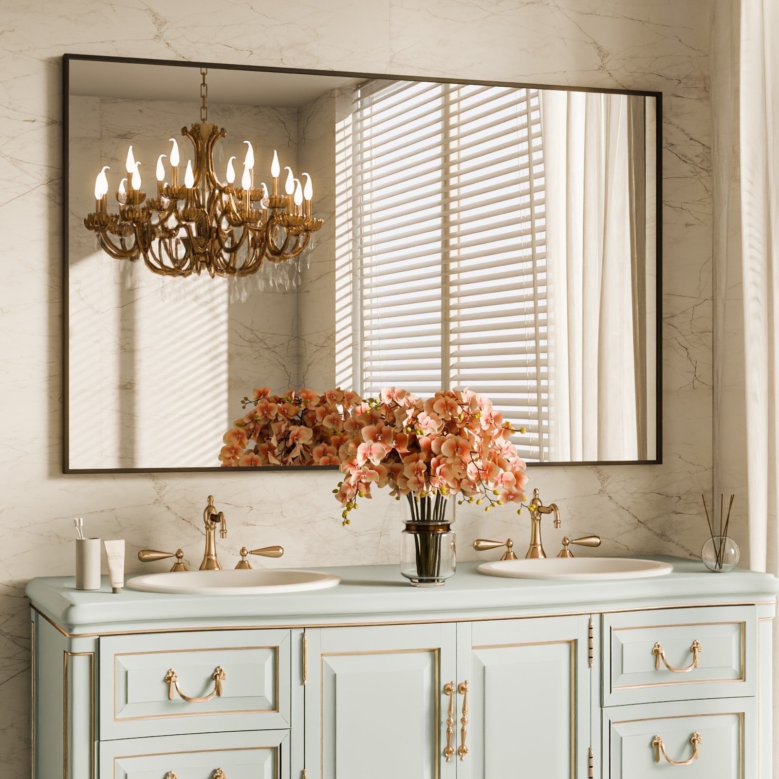 "BEAUTYPEAK Large 30""x48"" Rectangular Black Bathroom Wall Mirror ...