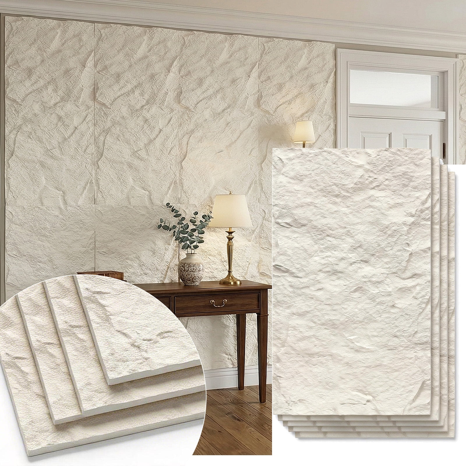 BEAUTYPEAK 4PCS 48"x 24" 3D Wall Decor Wall Panels Faux Stone Siding ...