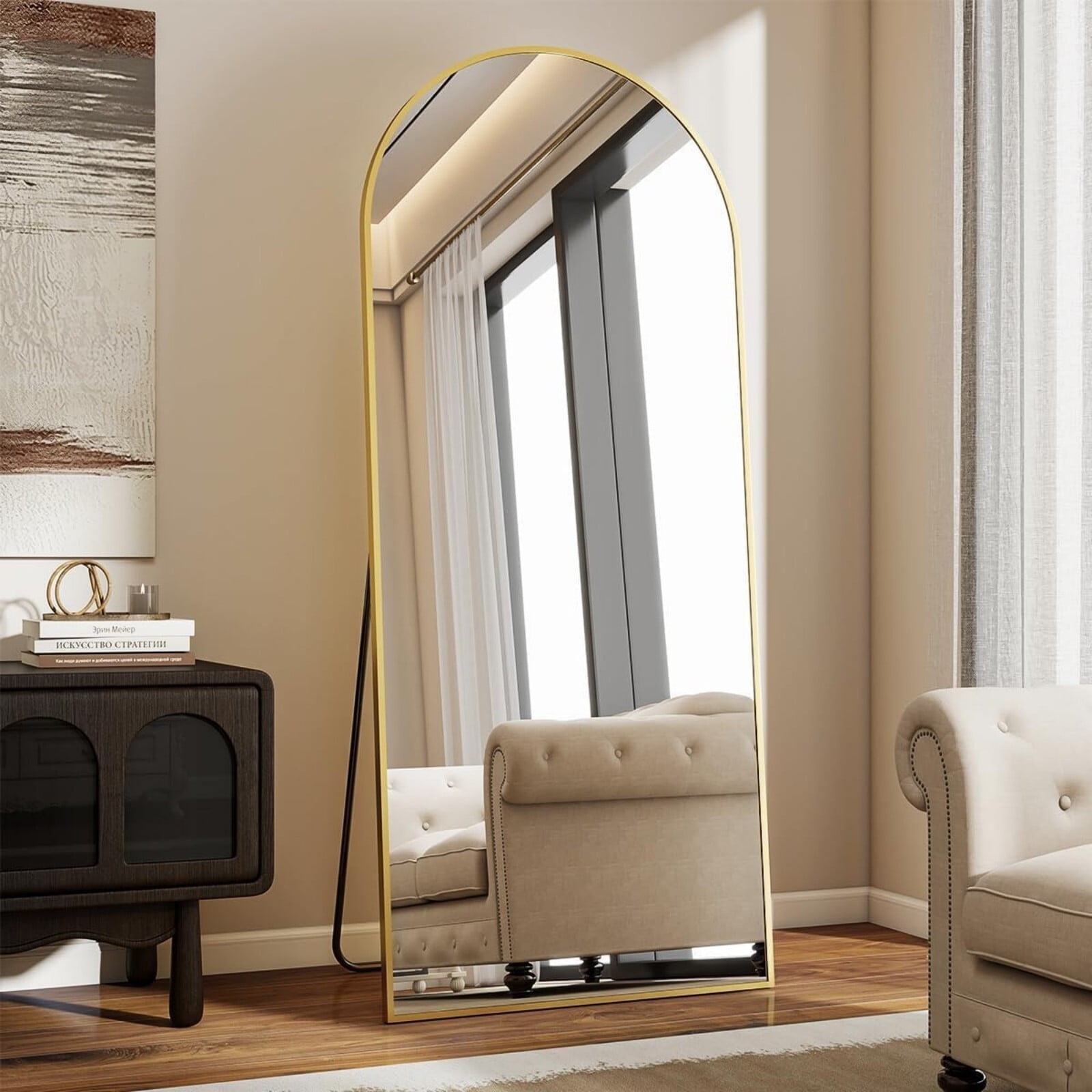 BEAUTYPEAK 56"x 21" Arched Full Length Aluminum Alloy Floor Mirror with ...