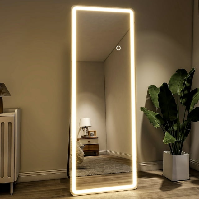BEAUTYPEAK 64" x 21" LED Rectangle Full Length Mirror Standing Floor ...