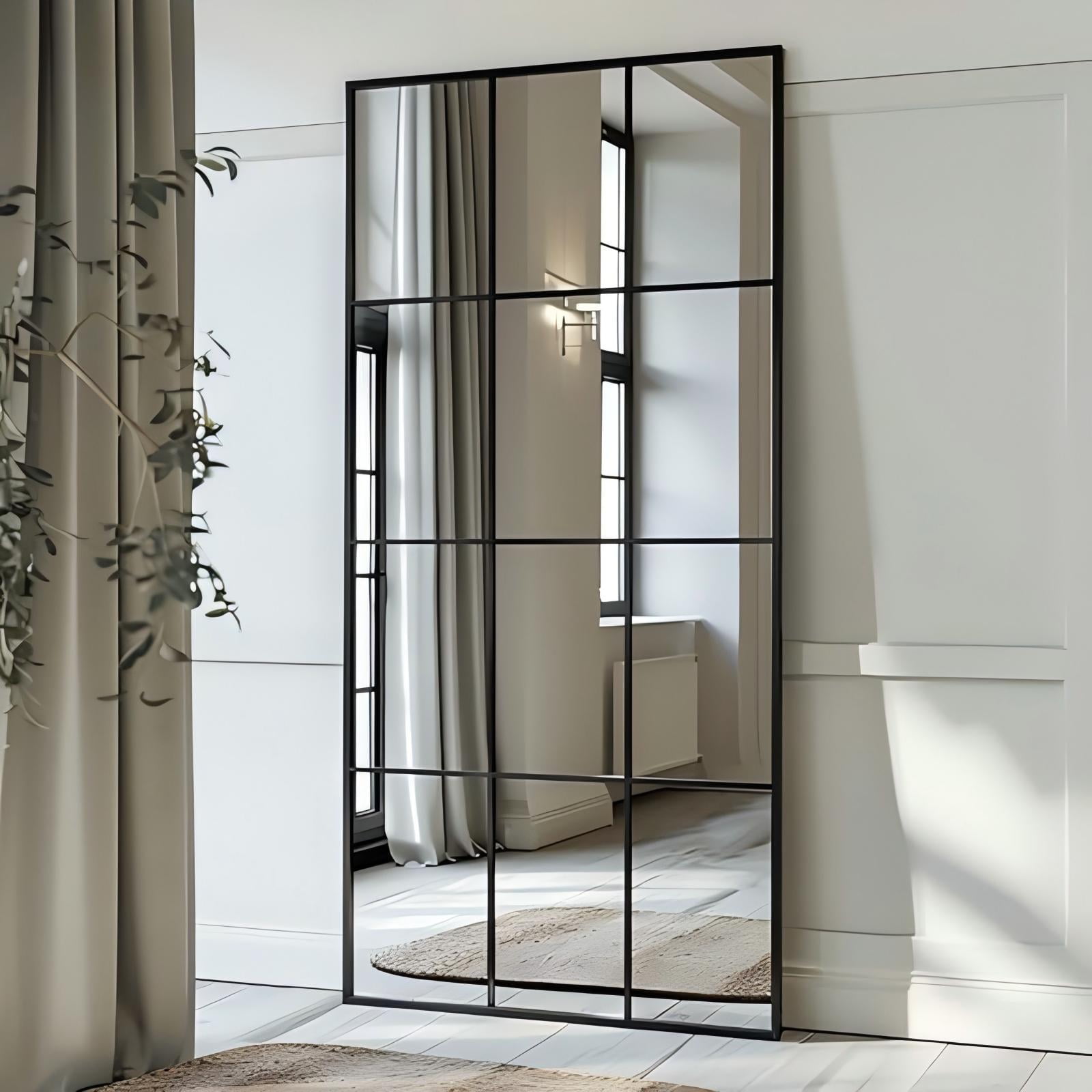 BEAUTYPEAK 69"x 25" Rectangular Full-Length Windowpane Mirror Wall ...