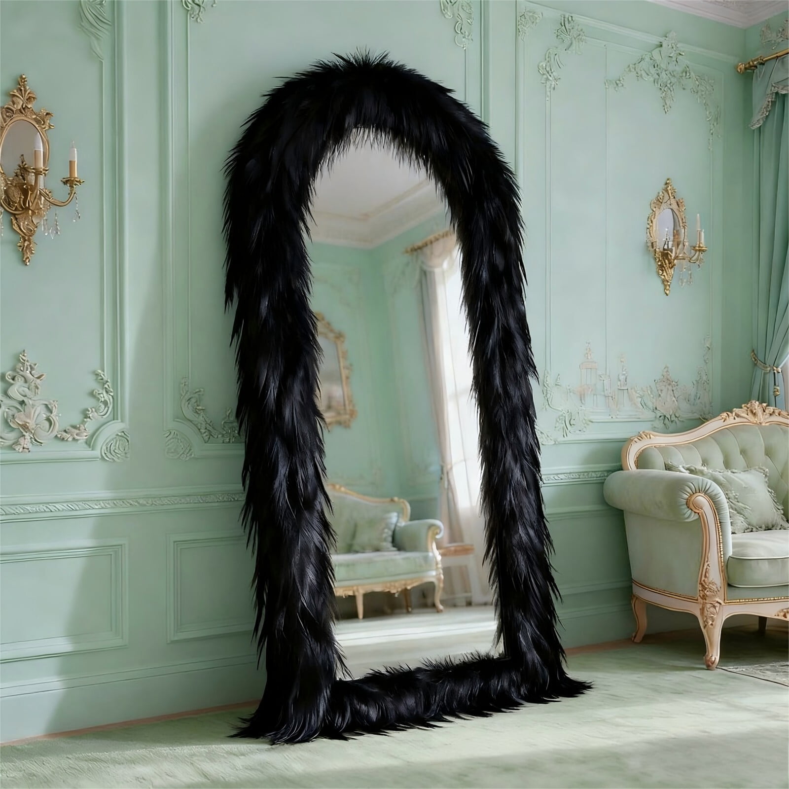 BEAUTYPEAK 71"x 32"Arched Full Length Mirror Large Free Standing Furry ...