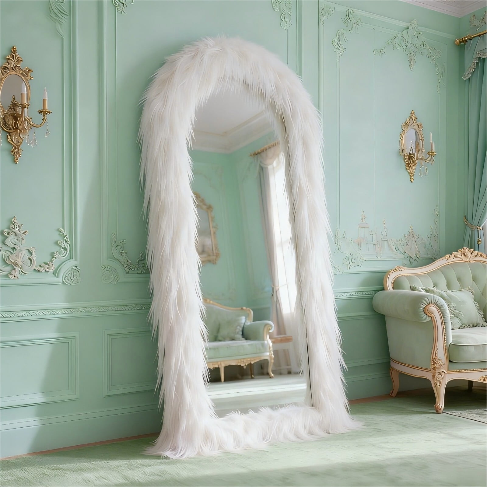 BEAUTYPEAK 71"x 32"Arched Full Length Mirror Large Free Standing Furry ...
