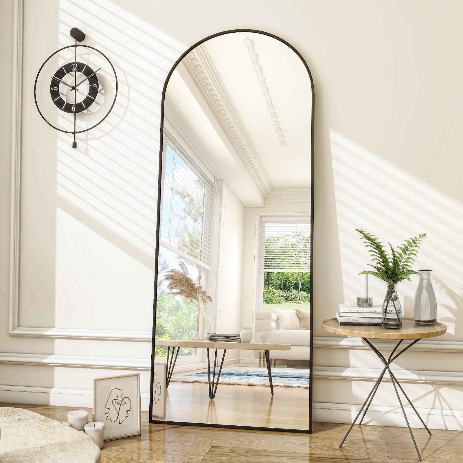 BEAUTYPEAK 71"x27.1" Arched Full-Length Black Floor Mirror for Bedroom ...
