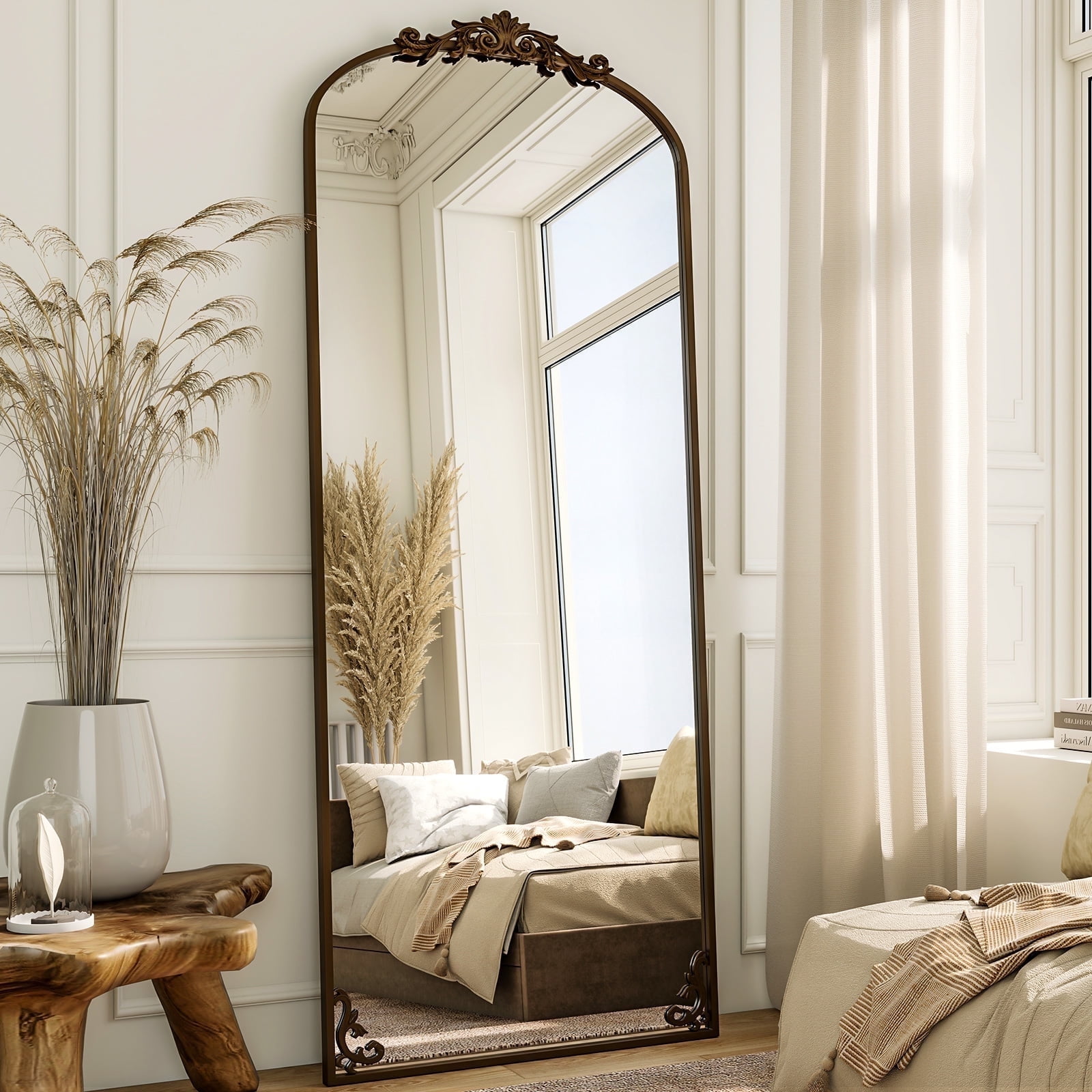 BEAUTYPEAK 72"x24" Full Length Mirror with Baroque Flower Head Design ...