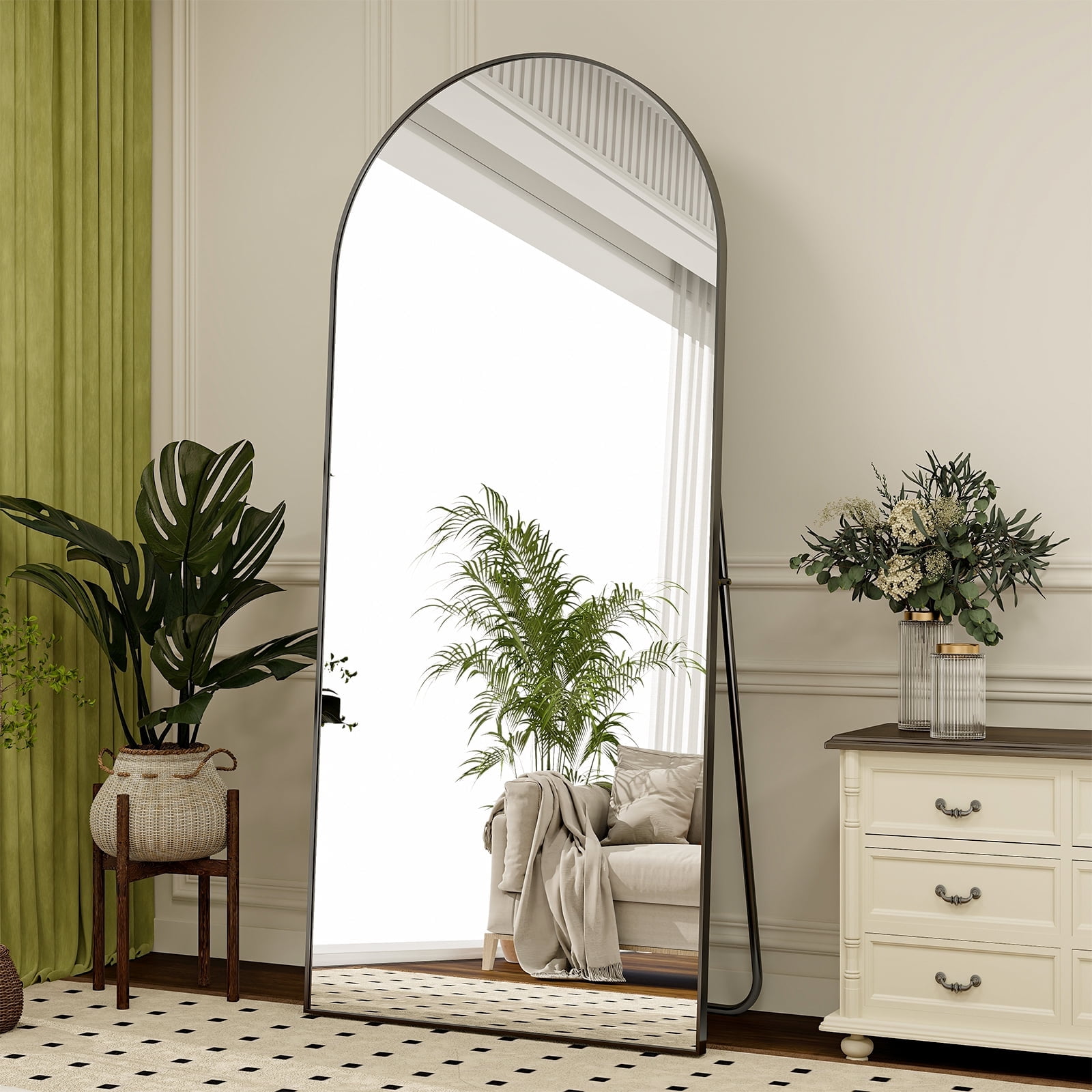 "BEAUTYPEAK 76""x 35"" Arched Full Length Mirror, Black, Bedroom Frame ...