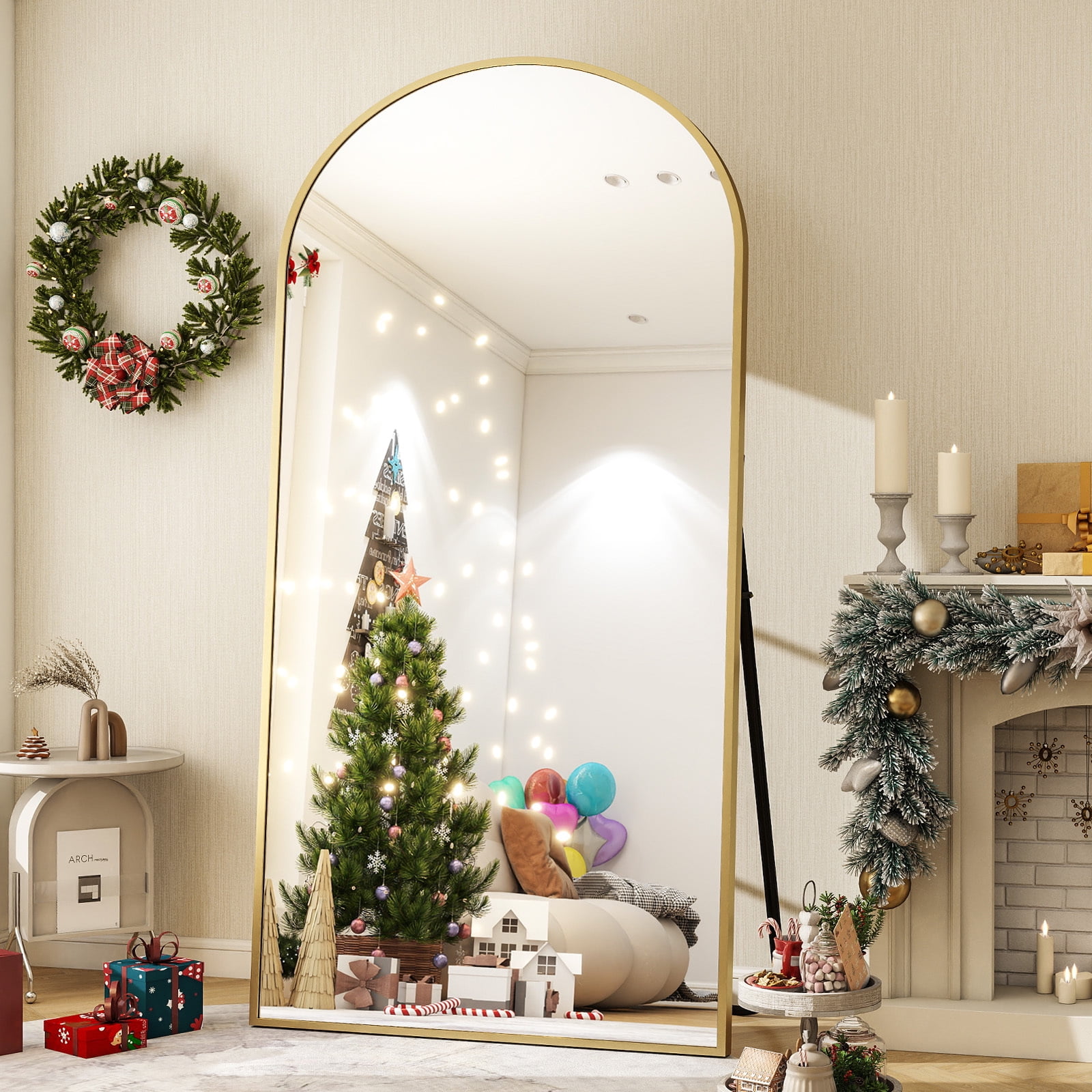 BEAUTYPEAK 76"x34" Oversized Arched Metal Framed Standing Mirrors, Gold ...