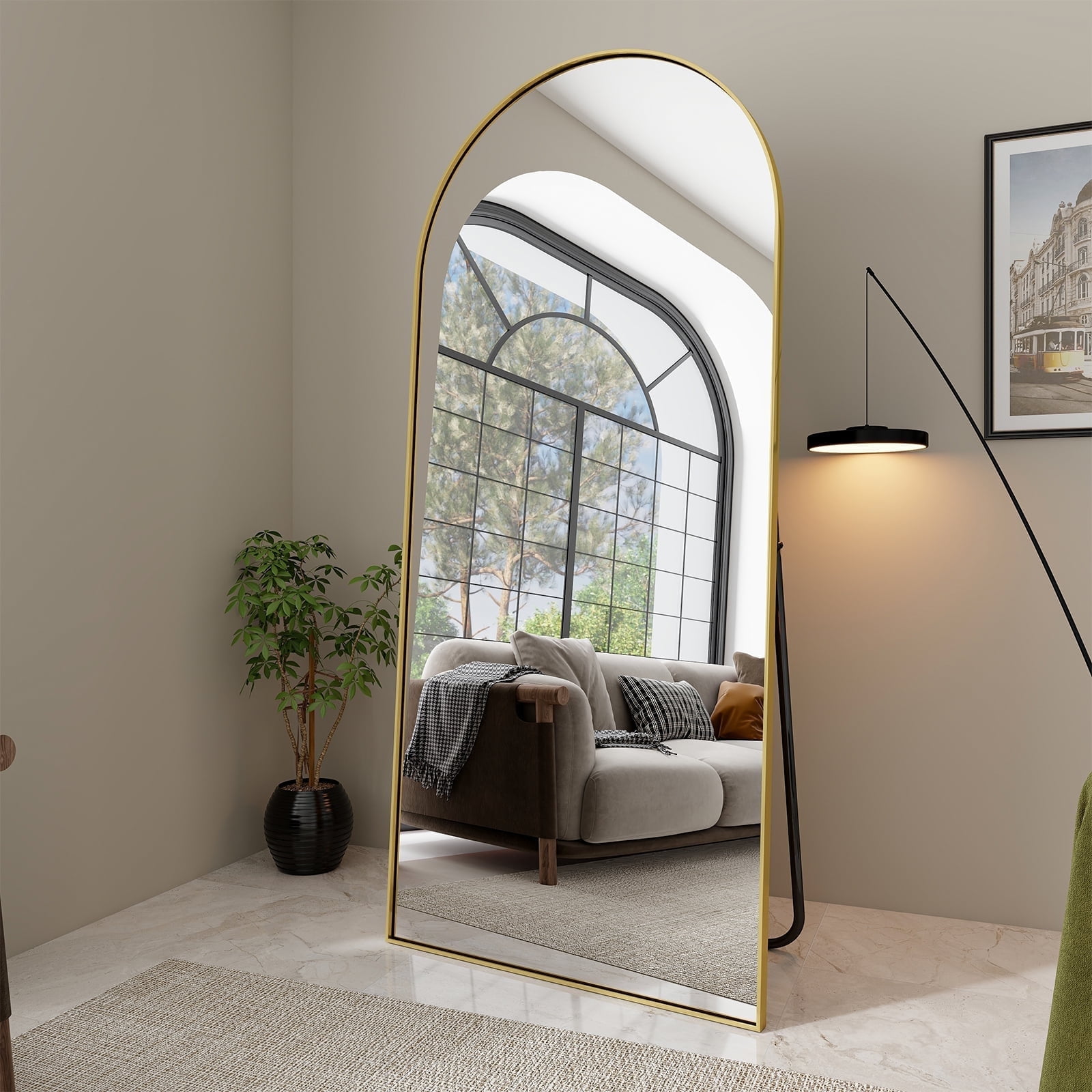 BEAUTYPEAK 76"x34" Oversized Arched Metal Framed Standing Mirrors, Gold ...