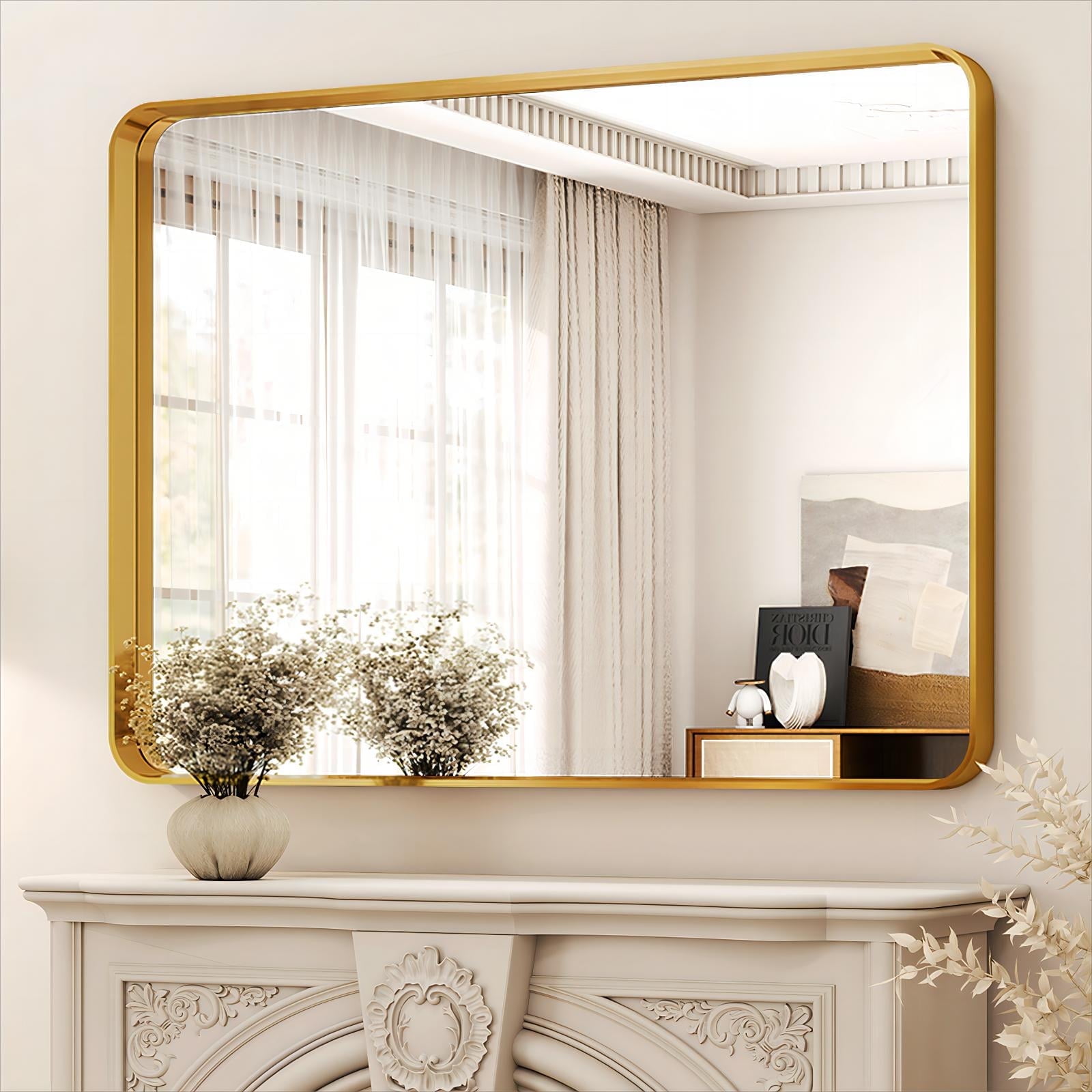 BEAUTYPEAK Bathroom Mirror 30x40 inch, Modern Round Corner Vanity Wall ...