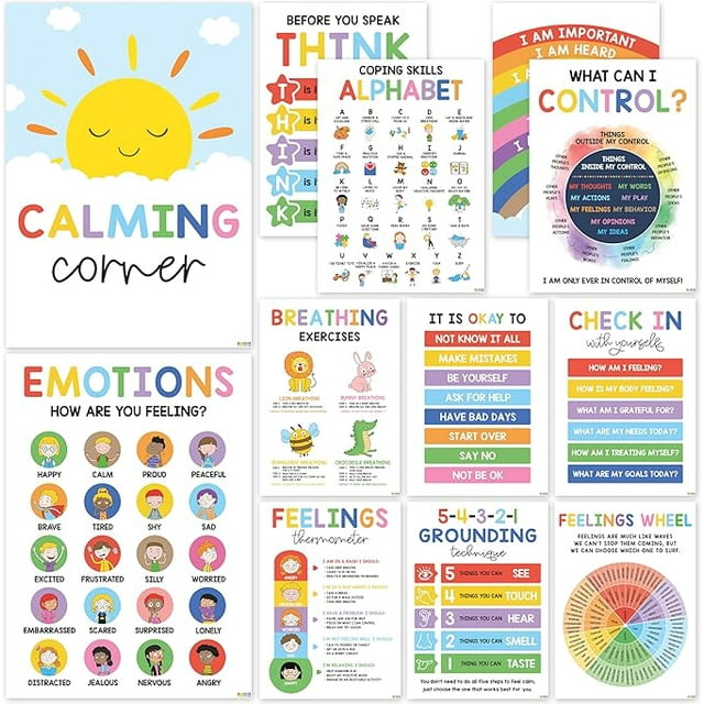 BEAWART 12 Calming Corner Classroom Posters (10x14) - Feelings Wheel ...