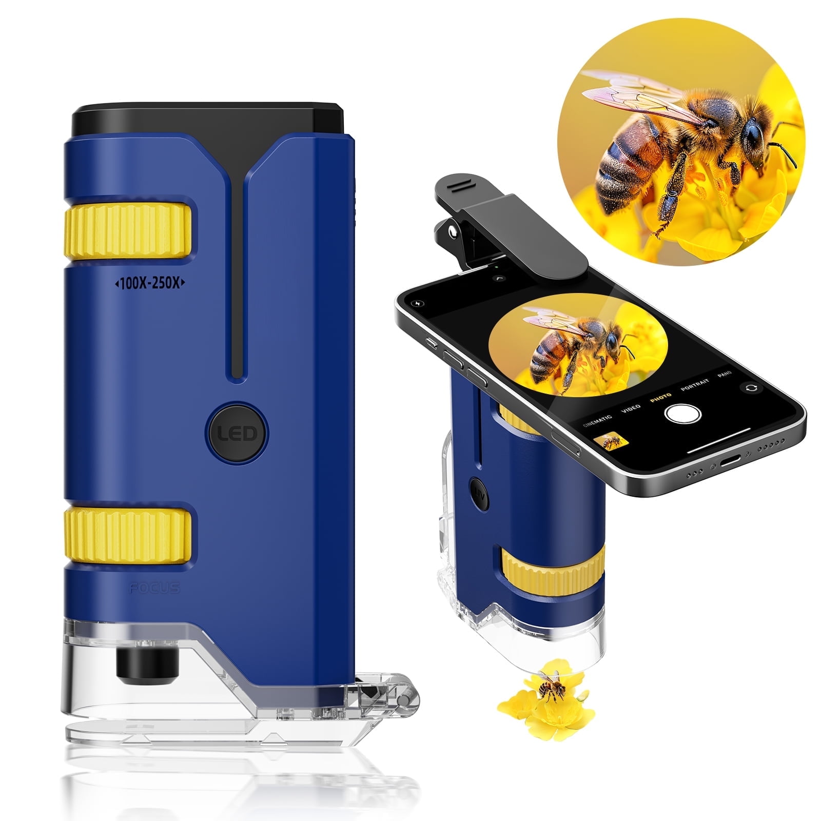 BEBANG 100X-250X Pocket Microscope, Mini Portable Handheld Microscope ...
