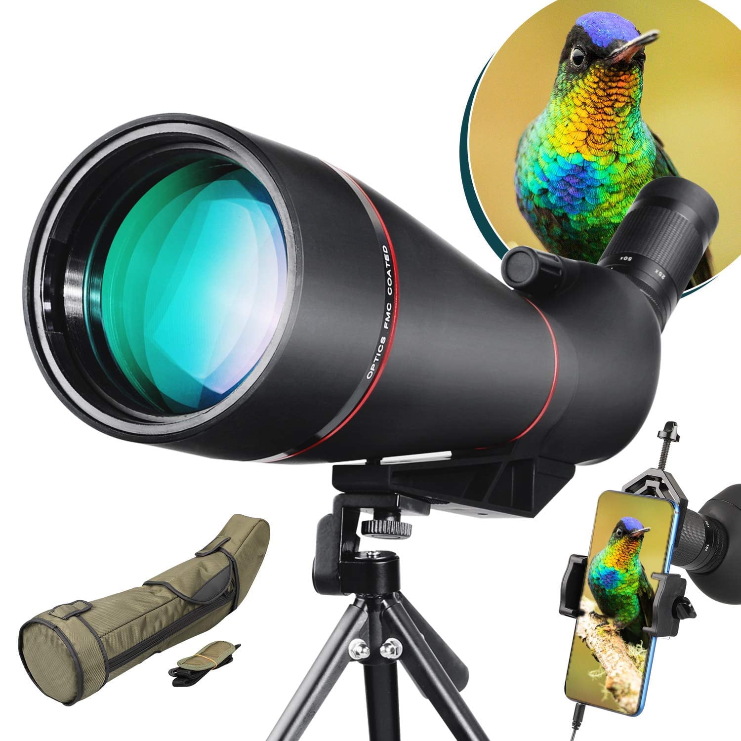 BEBANG Waterproof Spotting Scope 25-75x100 with Tripod, Phone Adapter ...