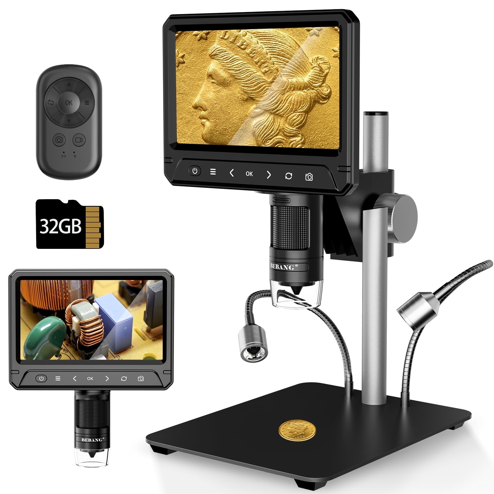 "BEBANG 7"" USB Inspection Coin Microscope, 1200X LCD Digital ...