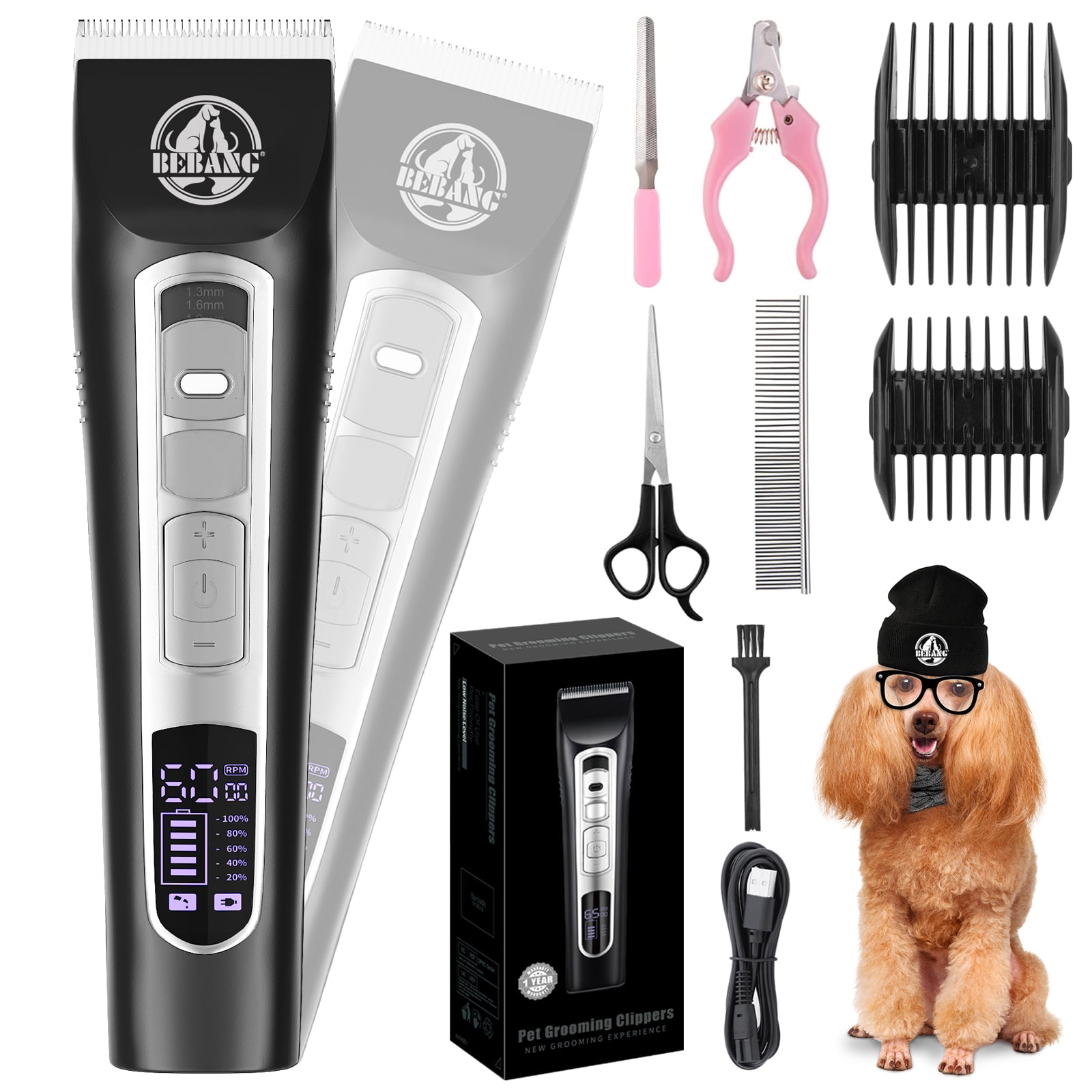 BEBANG Dog Grooming Clippers, Quiet Rechargeable Ceramic Dog Shaver for ...