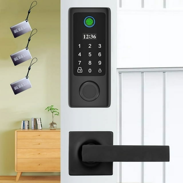 BEBASIA Fingerprint Door Lock with 2 Level Handles, Smart Door Lock ...