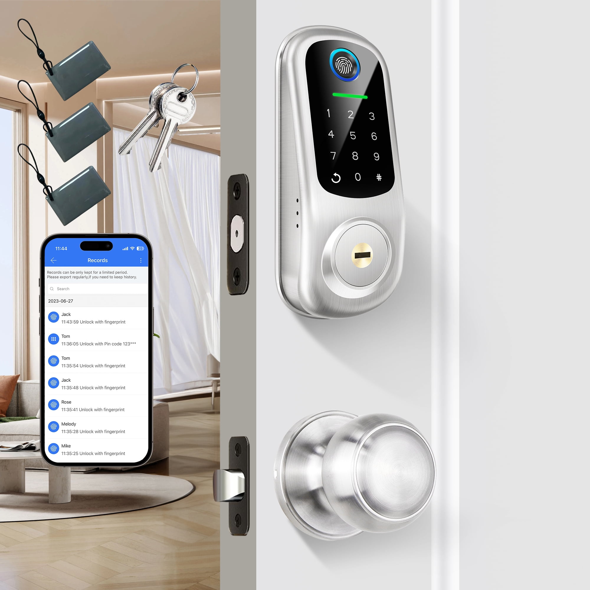 BEBASIA Keyless Entry Door Lock with Handle, Fingerprint Deadbolt Door ...