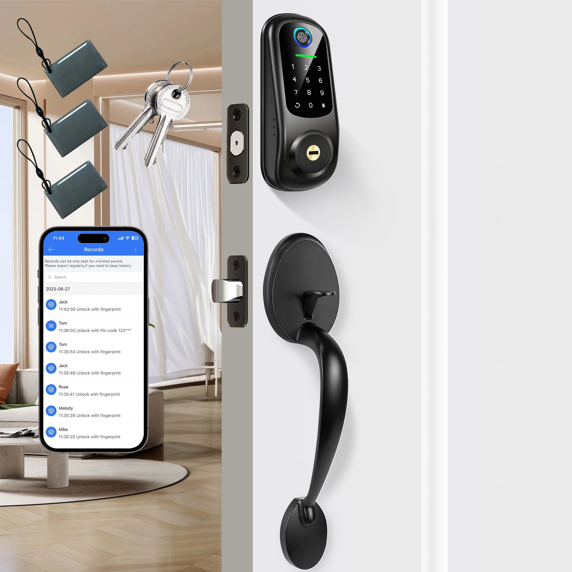 BEBASIA Keyless Entry Door Lock with Handle, Fingerprint Deadbolt Door ...