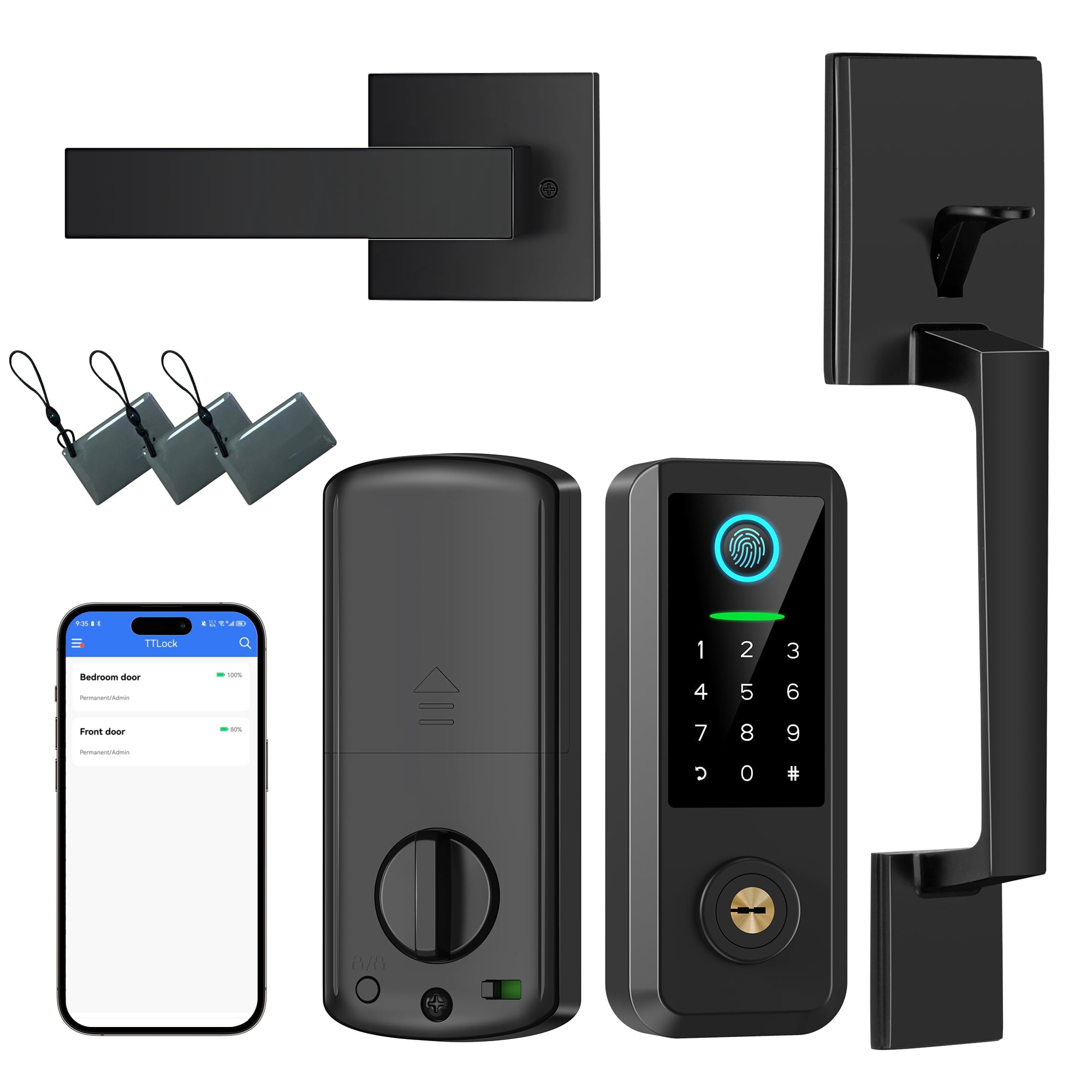 BEBASIA Smart Door Lock with Front Door Handle Set, Keyless Entry Door ...