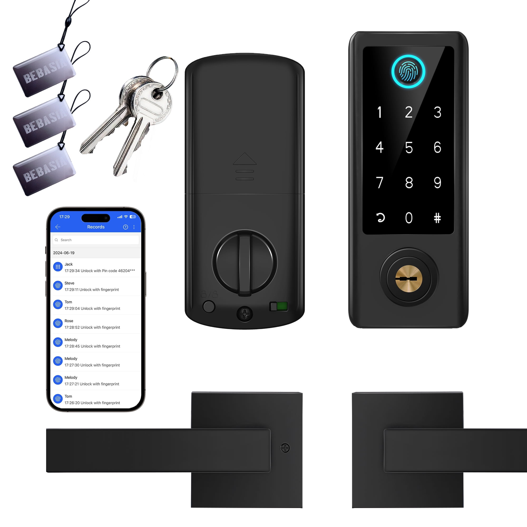 BEBASIA Smart Fingerprint Door Lock with Handle Set, Full App Control ...