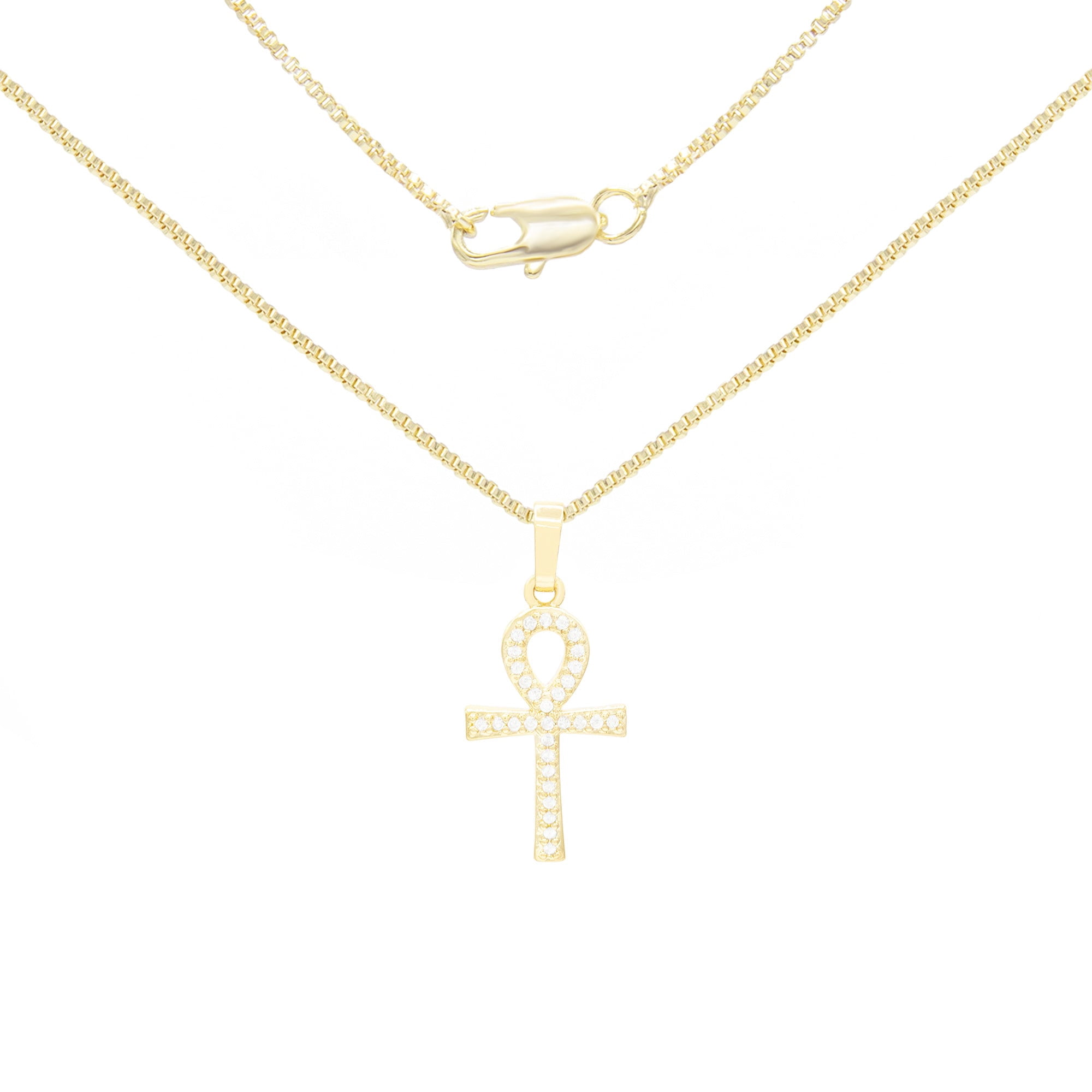 BEBERLINI Ankh Cross CZ Charm 14K Gold Filled Box Chain Pendant ...