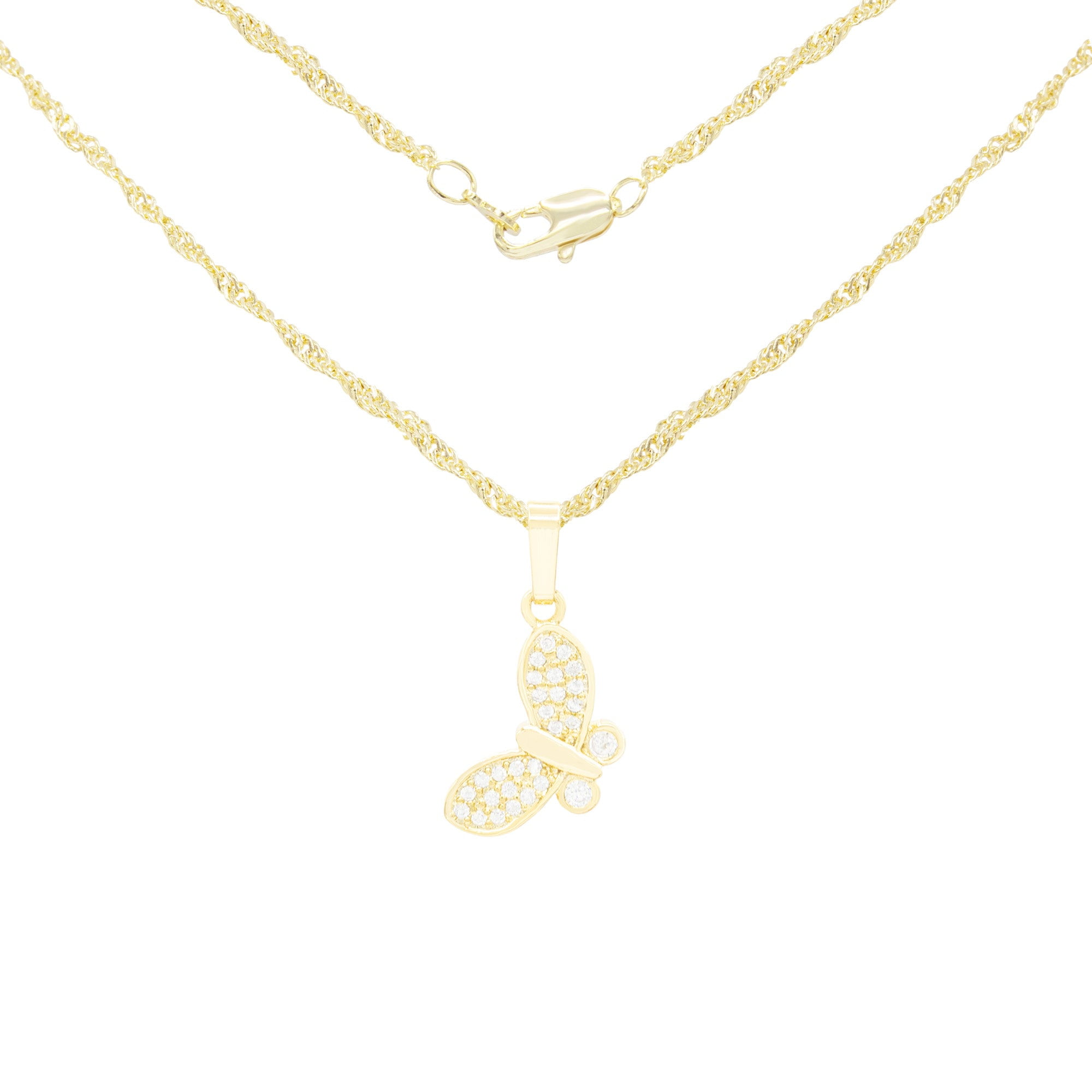 BEBERLINI Women Butterfly CZ Pendant Necklace Set 14K Gold Filled Rope ...