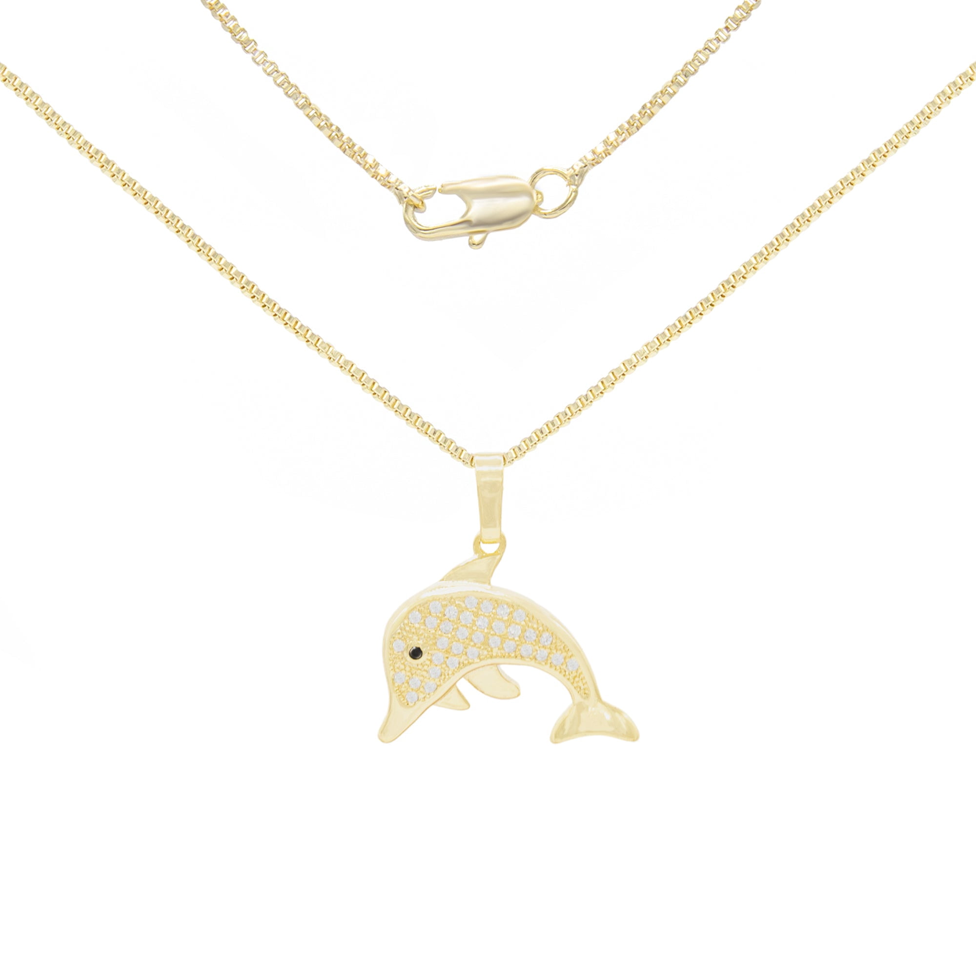 BEBERLINI Dolphin CZ Charm 14K Gold Filled Box Chain Pendant Necklace ...