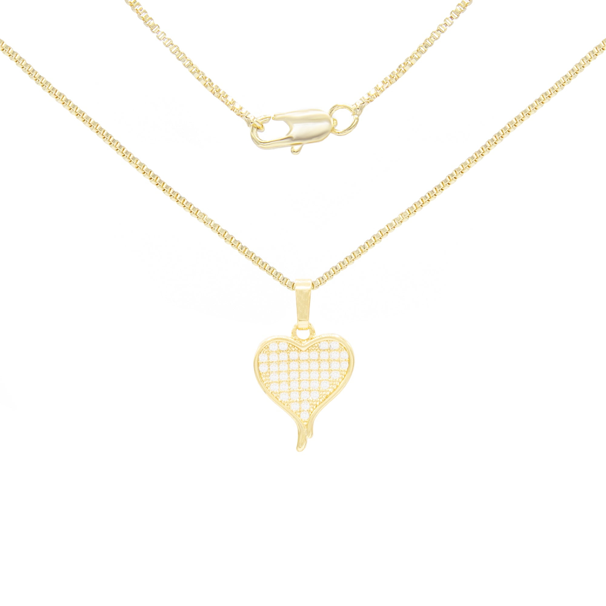 BEBERLINI Women Heart CZ Pendant Necklace Set 14K Gold Filled Box Chain ...