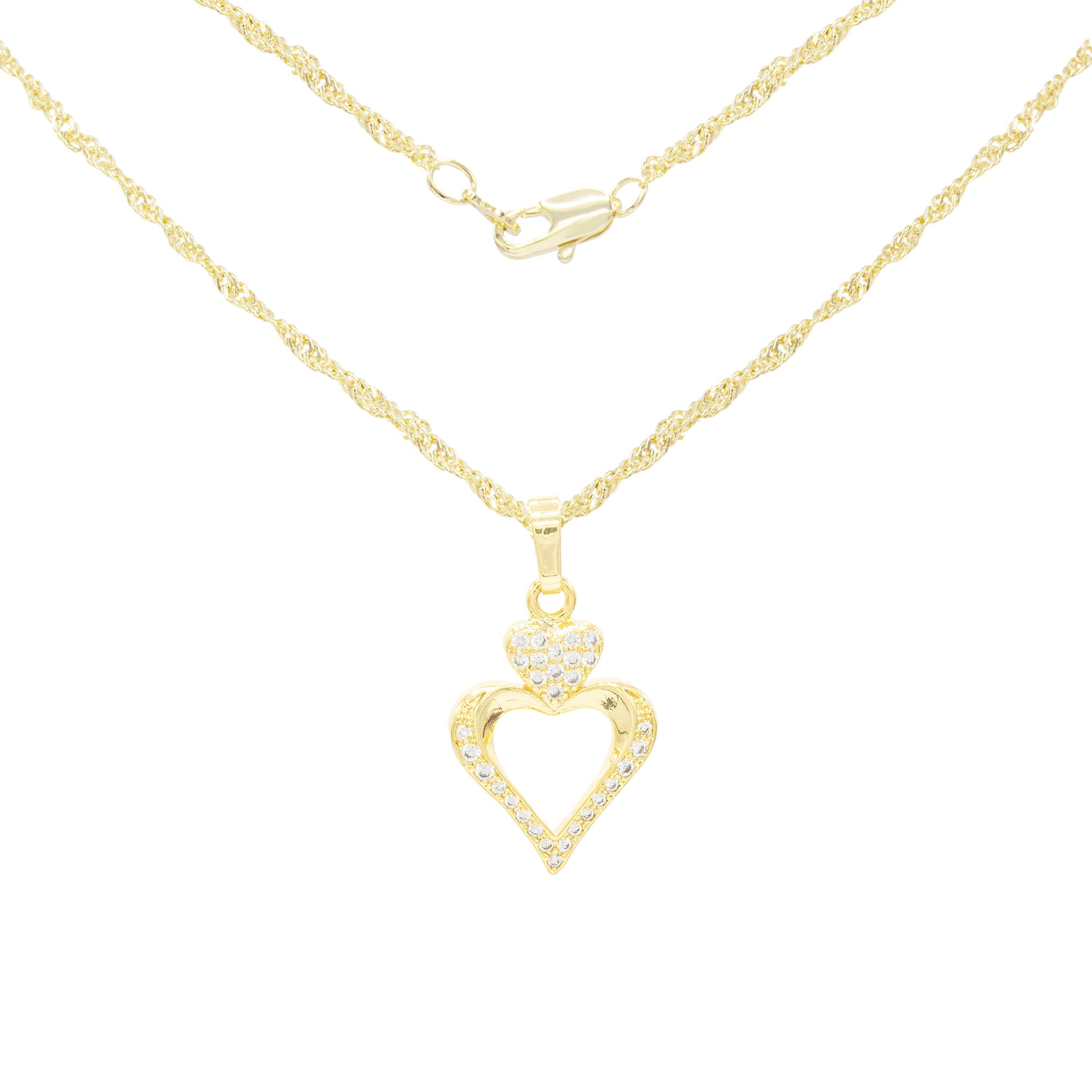 BEBERLINI Heart CZ Charm 14K Gold Filled Rope Chain Pendant Necklace ...