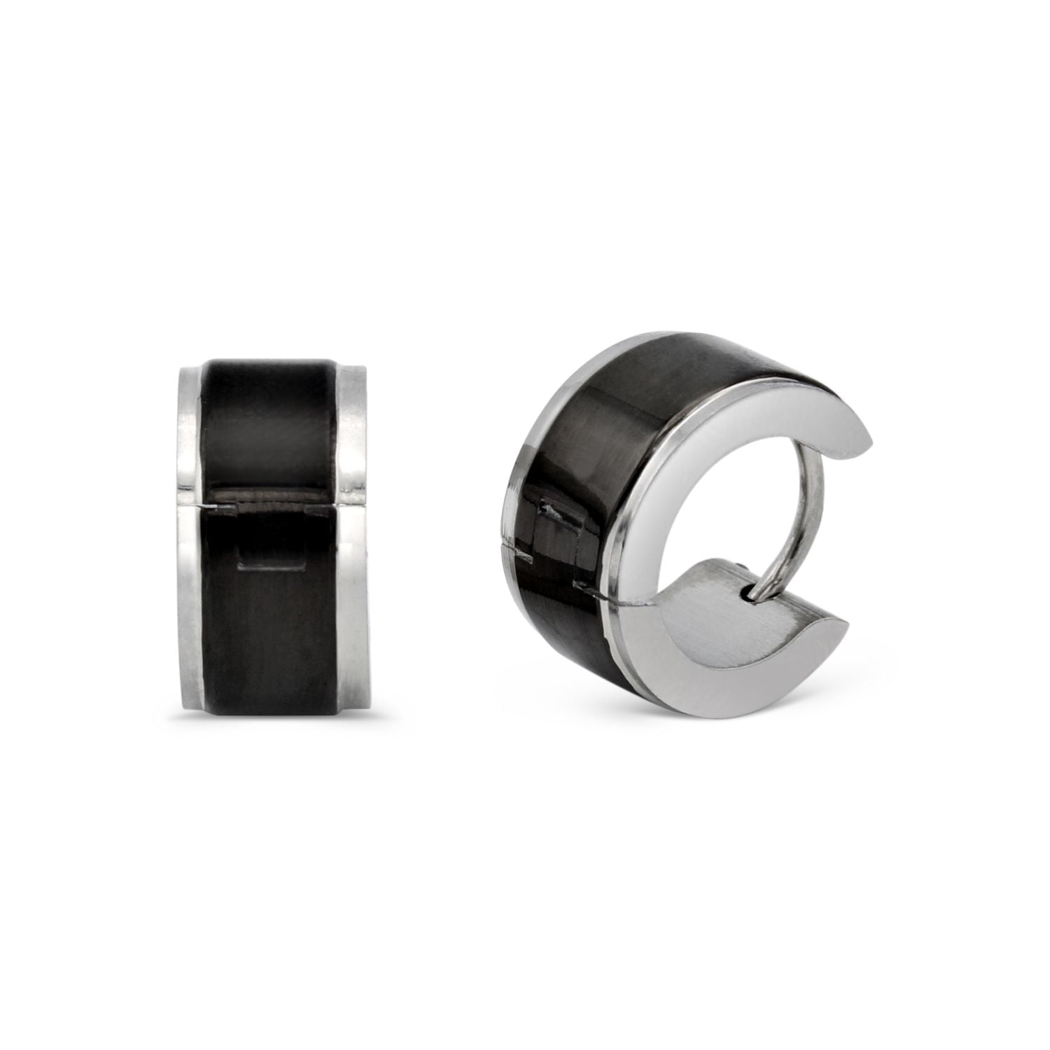 BEBERLINI Huggie Hoop Earrings Wide Plain Black Plated Stainless Steel ...