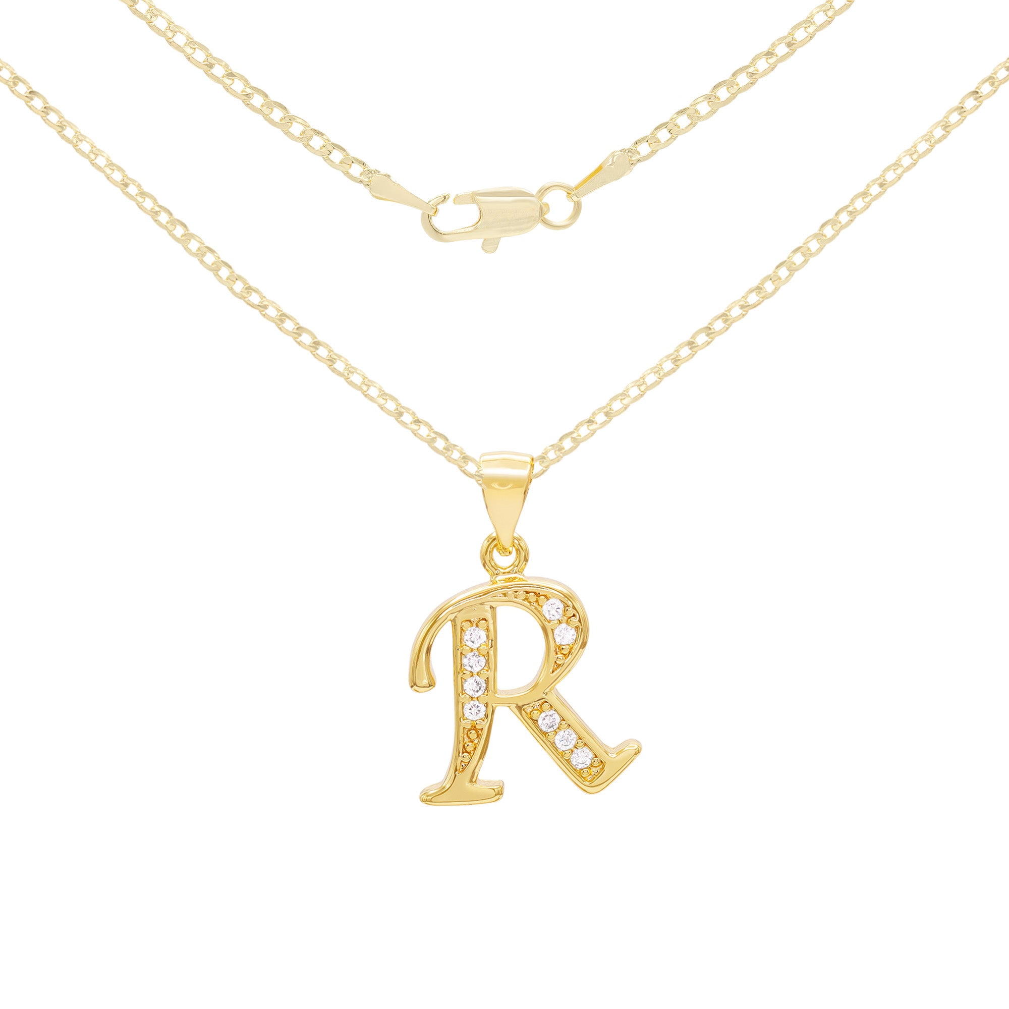 BEBERLINI Women Letter R CZ Pendant 14K Gold Filled Cuban Chain ...