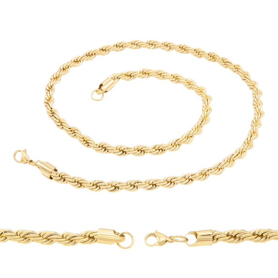 BEBERLINI Men Rope Necklace 14K Gold Plated Twisted Link Chain 24 ...